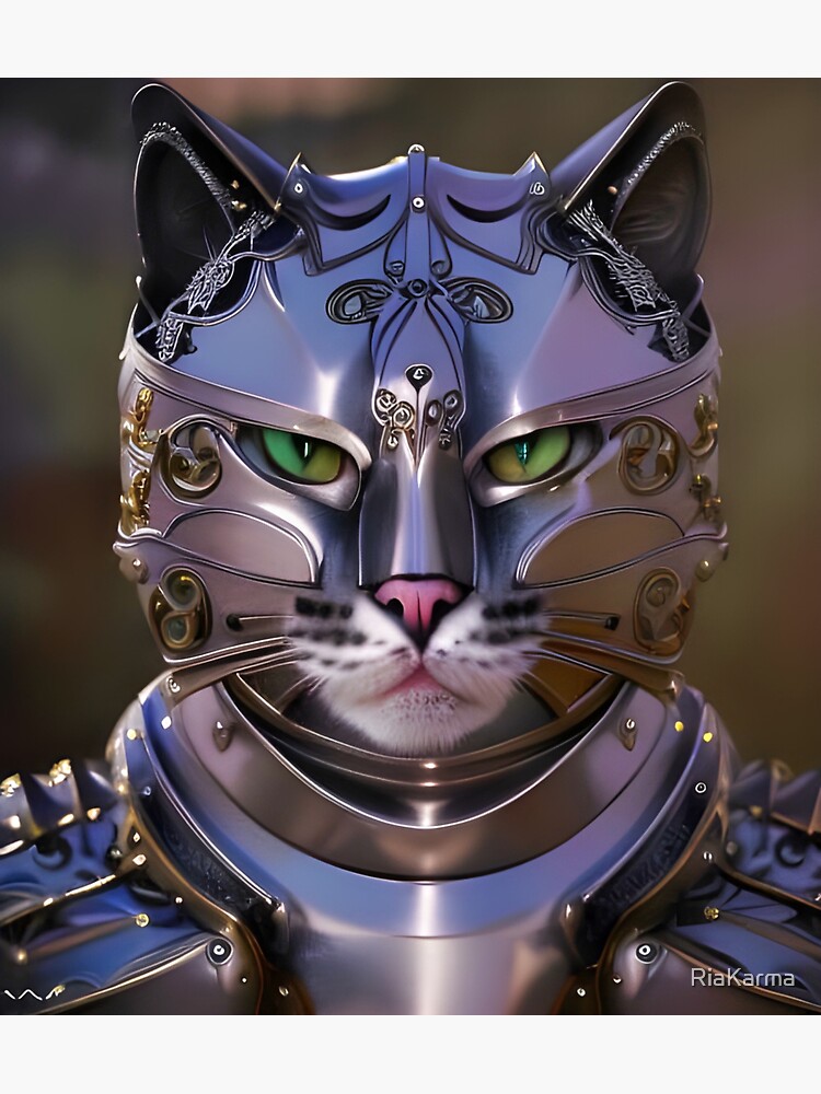 "Silver armour feline" Sticker for Sale by RiaKarma | Redbubble