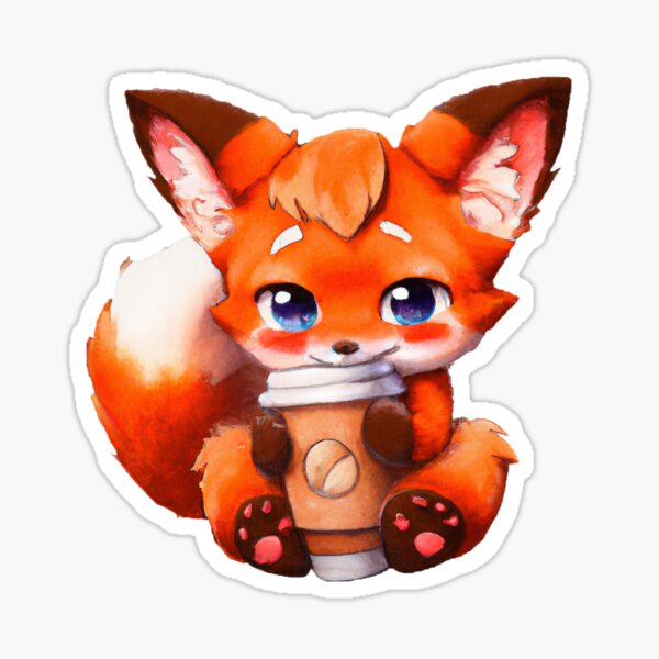 "Adorable Chibi Red Fox Holding a Cup of Coffee - Cute Anime Animal ...
