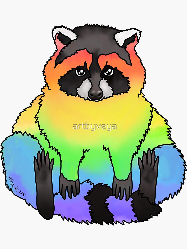 "Rainbow Raccoon" Sticker for Sale by artbyveya | Redbubble