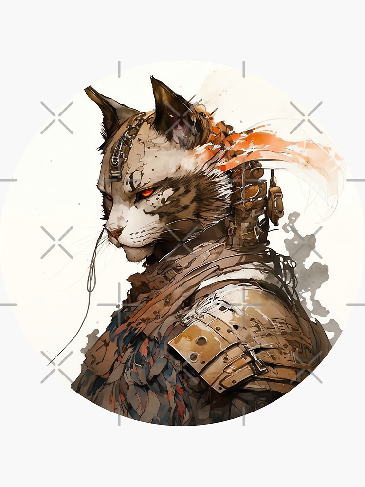"Kairos, Male Feline Warrior" Sticker for Sale by Electric-Llama ...