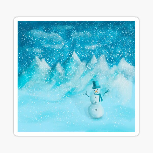 "Blue Winter Storm with Snowman" Sticker for Sale by IrisRichardson ...