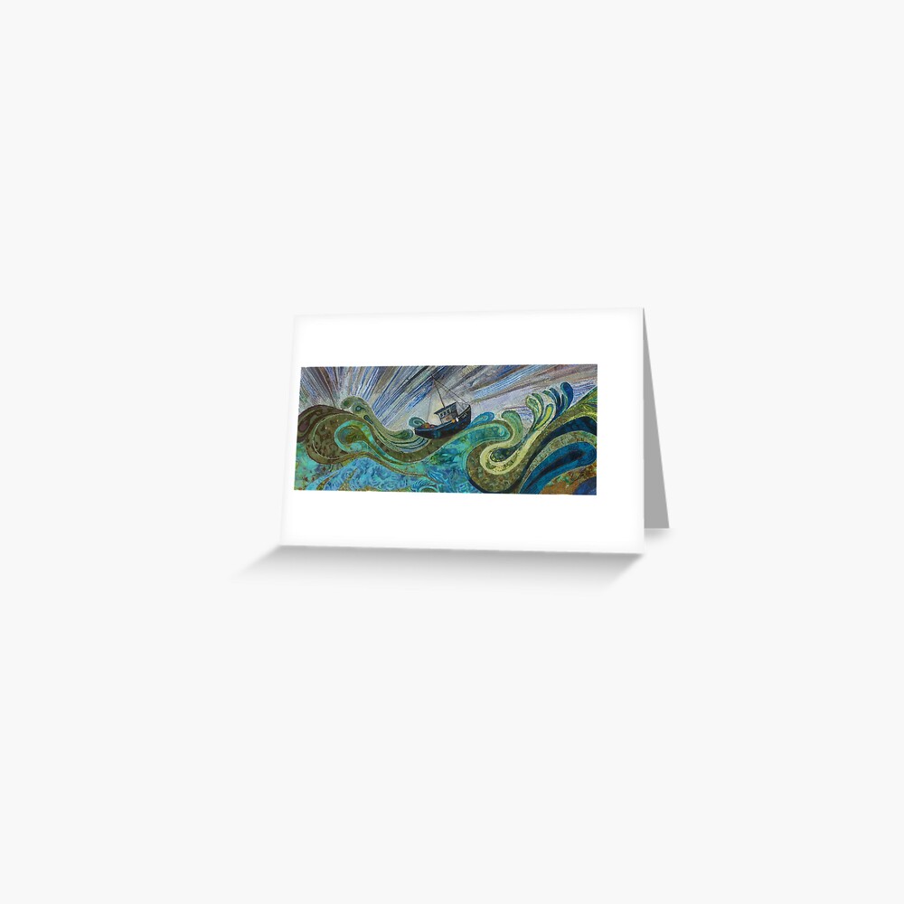 All At Sea Fishing Boat Embroidery Textile Art Greeting Card By all-at-sea-fishing-boat-embroidery-textile-art-greeting-card-by