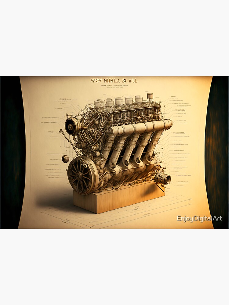 "Since 'Vinci's V8 engine v0.1" Sticker for Sale by EnjoyDigitalArt ...