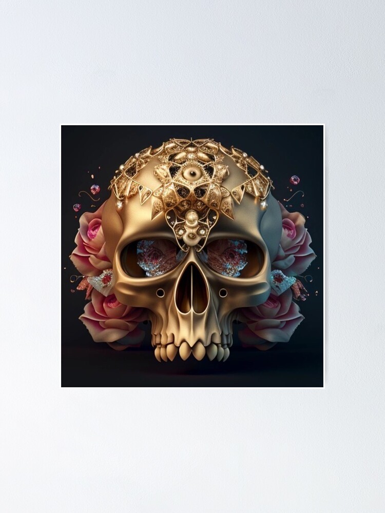 "Golden and botanic skull #001" Poster for Sale by Deepshirt | Redbubble