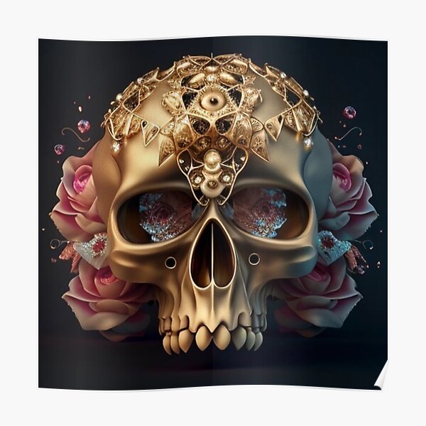 "Golden and botanic skull #001" Poster for Sale by Deepshirt | Redbubble