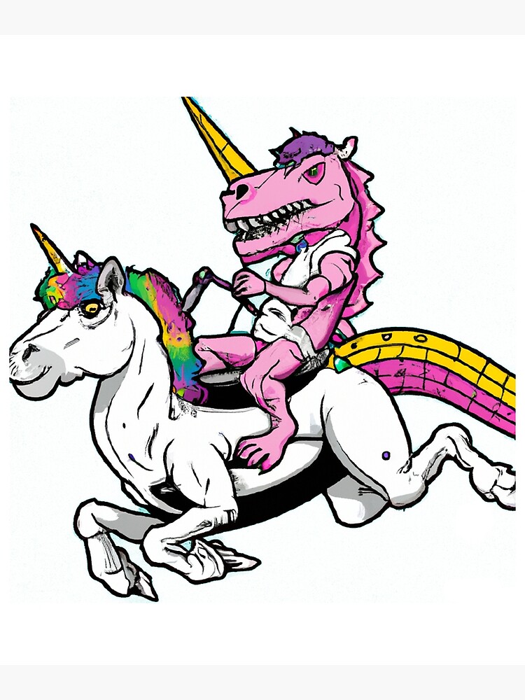 " dinosaur t-rex riding unicorn to disco (unicorn) horse" Poster for ...