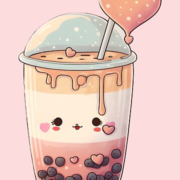 "Kawaii Boba Tea, Milk Tea, Pink Boba Tea, Pink Valentine Drink ...