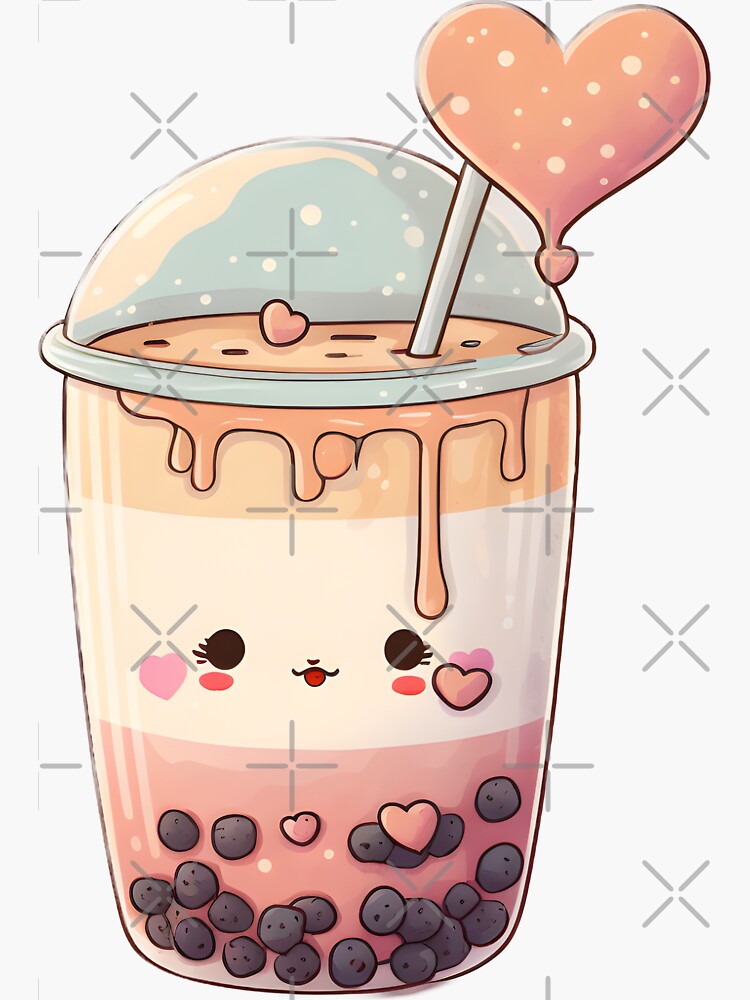 "Kawaii Boba Tea, Milk Tea, Pink Boba Tea, Pink Valentine Drink ...