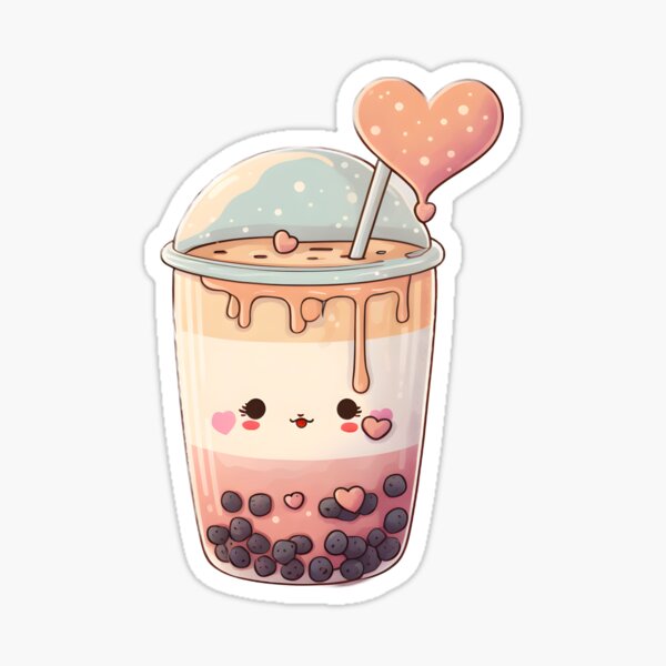 "Kawaii Boba Tea, Milk Tea, Pink Boba Tea, Pink Valentine Drink ...
