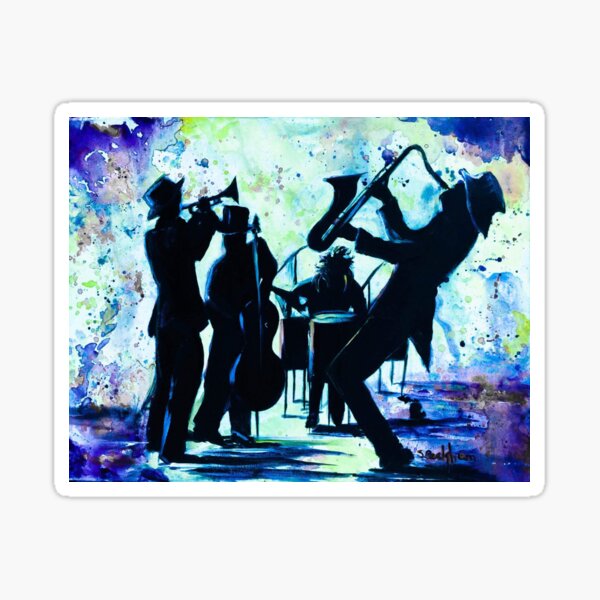 "Jazz On in Blue" Sticker for Sale by Sallypeckham | Redbubble
