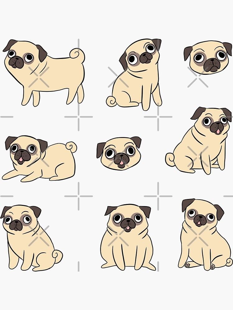 "Pug illustration pack " Sticker for Sale by Yarafantasyart | Redbubble