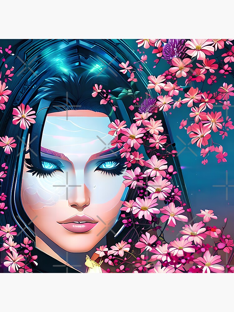 "Flowery Woman with Blue Eyes and a Blue Bird Gift" Sticker for Sale by ...