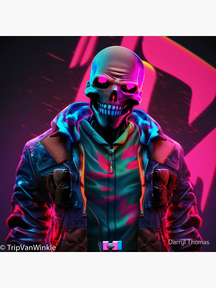 "A Neon Cyberpunk Skeleton Gangsta" Sticker for Sale by TripVanWinkle ...