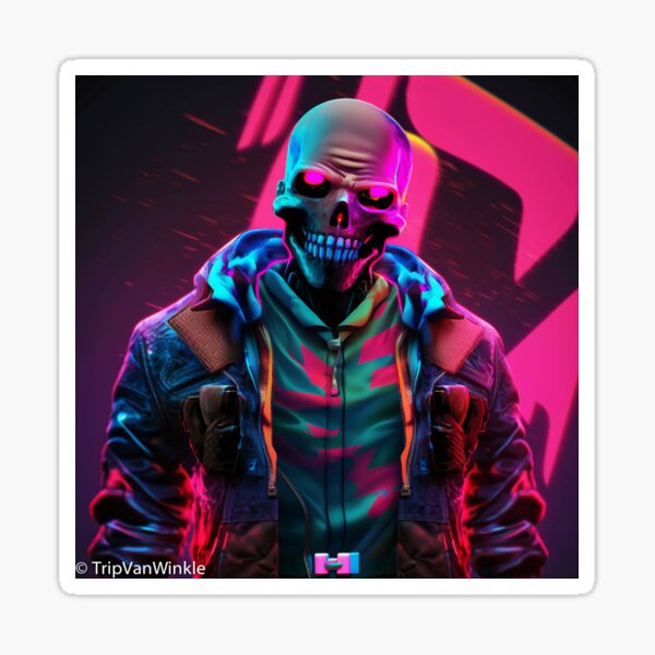"A Neon Cyberpunk Skeleton Gangsta" Sticker for Sale by TripVanWinkle ...