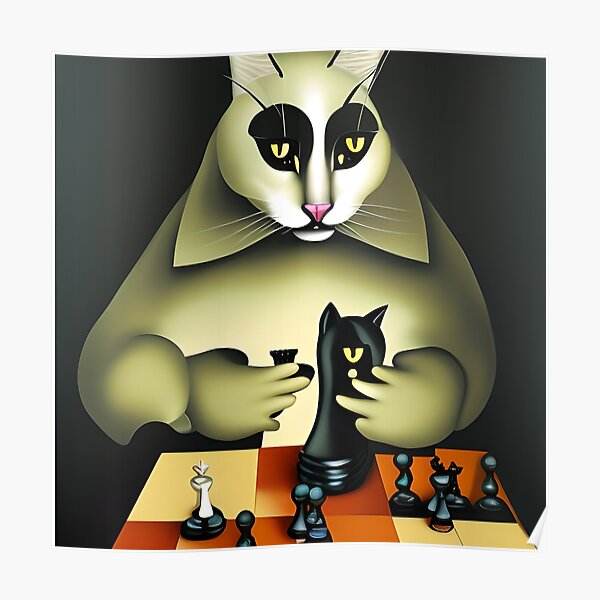 "Surreal White Cat Plays Chess Art" Poster for Sale by DigitalMandy | Redbubble