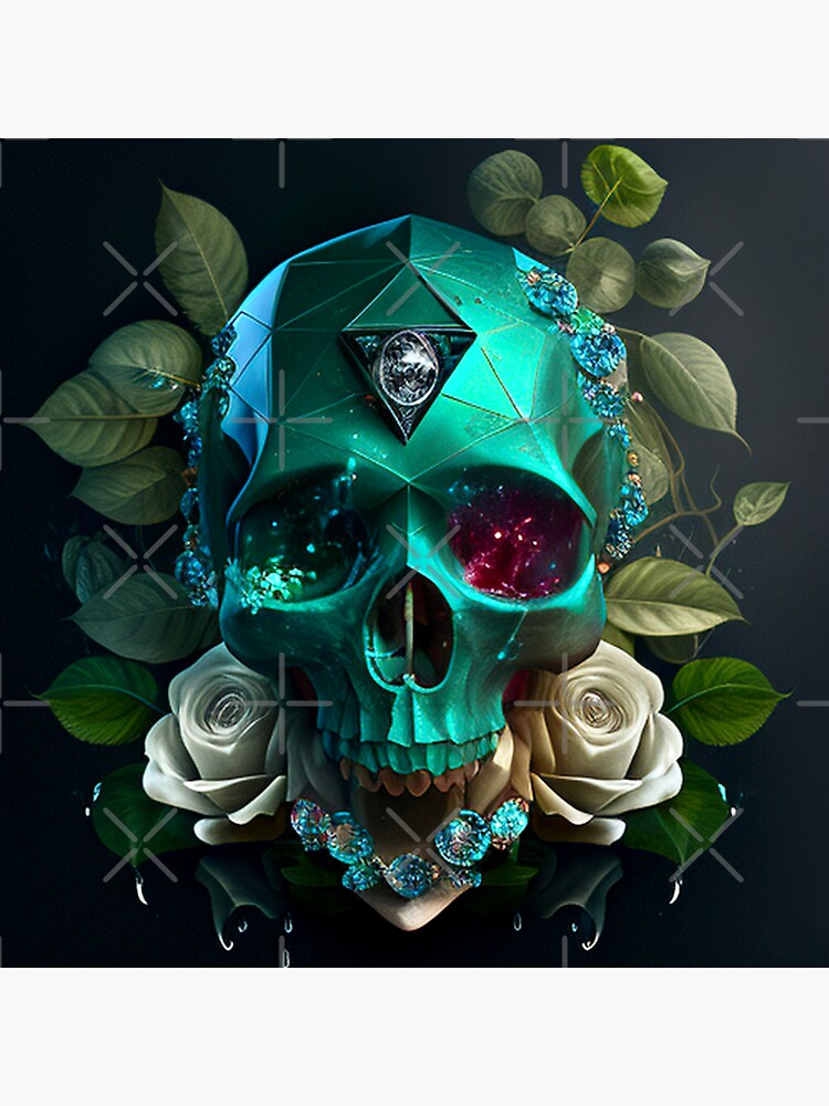 "Emerald and botanic skull #008" Sticker for Sale by Deepshirt | Redbubble