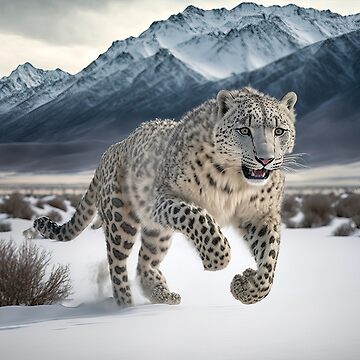 "Wildlife photography of a snow leopard running in the snow" Poster for ...