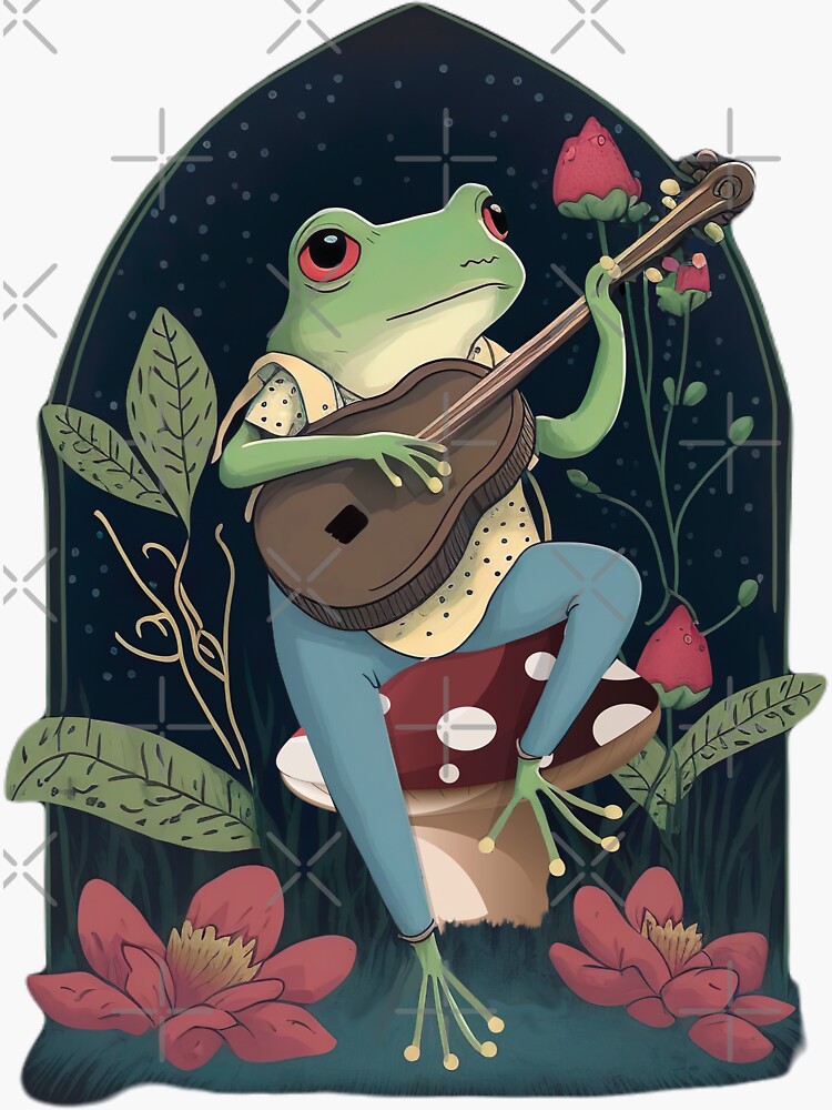 "Cottagecore Aesthetic Frog Playing Banjo on Mushroom Cute Vintage ...