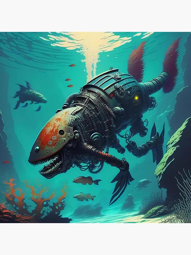 "Cyborg robot shark fish" Sticker for Sale by HowardMilano | Redbubble