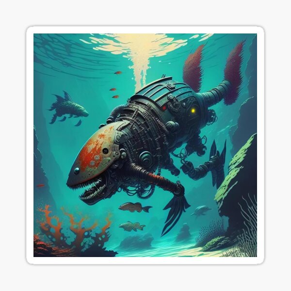 "Cyborg robot shark fish" Sticker for Sale by HowardMilano | Redbubble