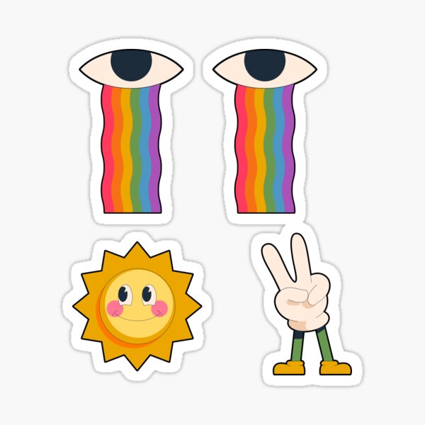 "Sweet Cartoon Retro Sticker Pack - Eyes, Sun and Victory" Sticker for ...
