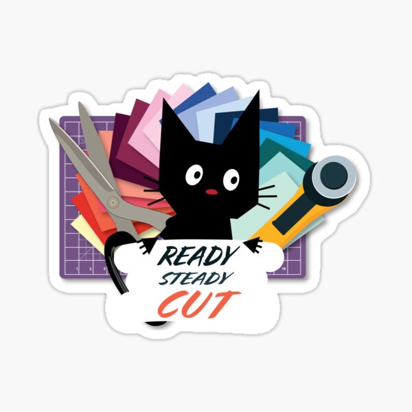 "Cute Black Cat Says - Ready Steady CUT" Sticker for Sale by Olesya-L ...