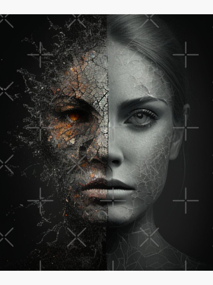 "Human Experience in Fantasy Art: Girl with Dual Emotions" Sticker for ...