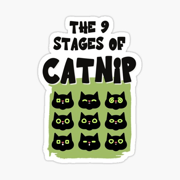 "The 9 Stages of CATNIP- Funny Sarcastic Cat Meme" Sticker for Sale by ...