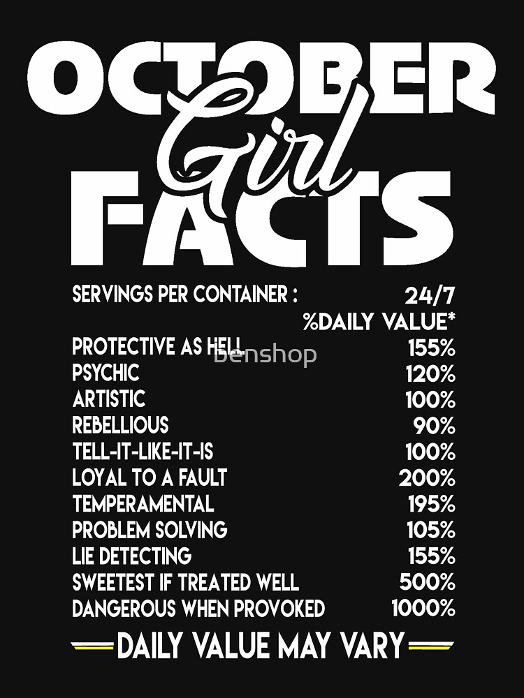 "October Girl Facts T-shirt" T-shirt for Sale by benshop | Redbubble ...