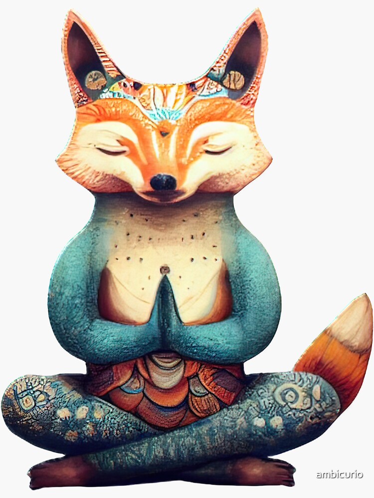 "Folk Art Fox Doing Yoga" Sticker for Sale by ambicurio | Redbubble