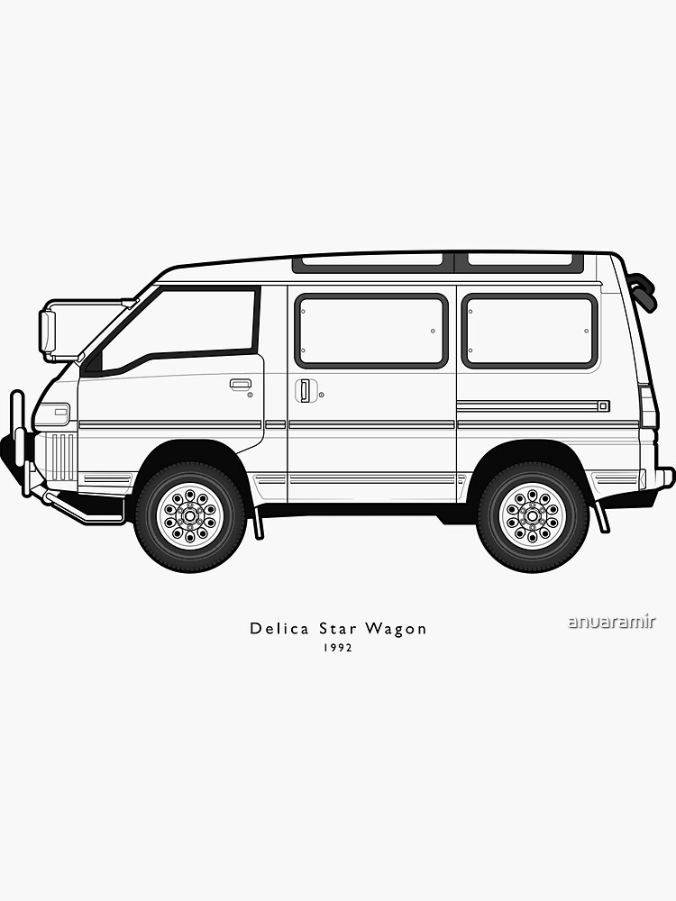 "Delica Star Wagon (black on white)" Sticker for Sale by anuaramir ...