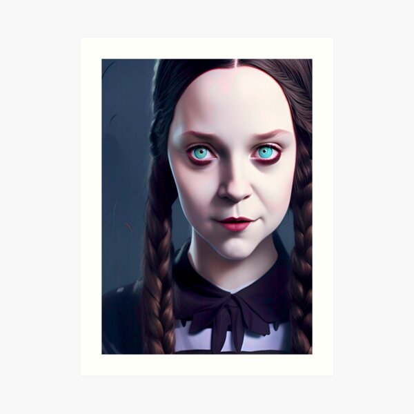 "Wednesday Addams Beautiful Green Eyes red lips portrait" Art Print for ...