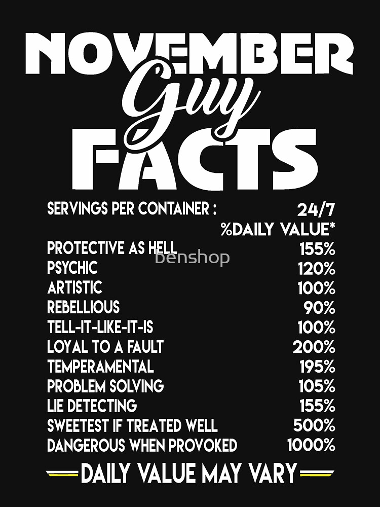"November Guy Facts T-shirt" T-shirt for Sale by benshop | Redbubble ...