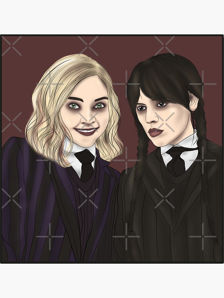 "WEDNESDAY & ENID " Sticker for Sale by S-O-L-O | Redbubble