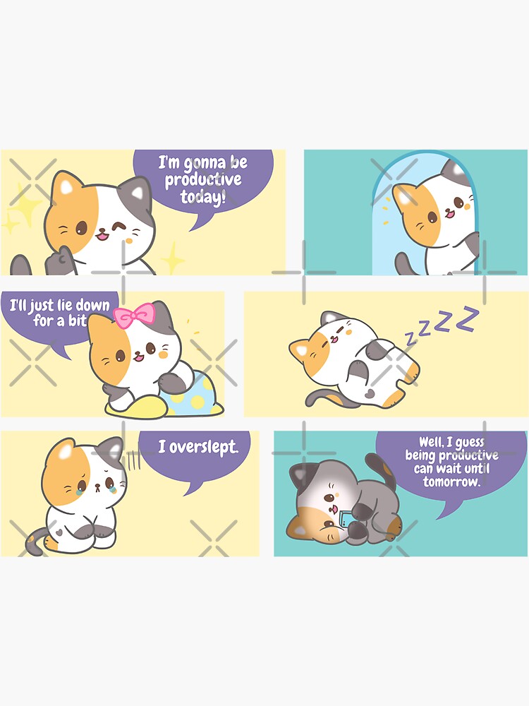 "Funny Productive Cat - Comic Strip" Sticker for Sale by Cerverie ...