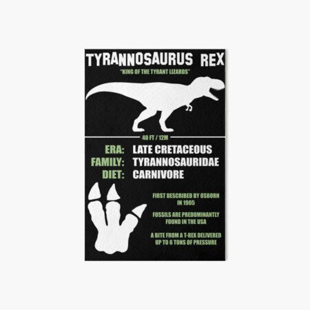 "Tyrannosaurus Rex Fact File" Art Board Print for Sale by The-Dino ...