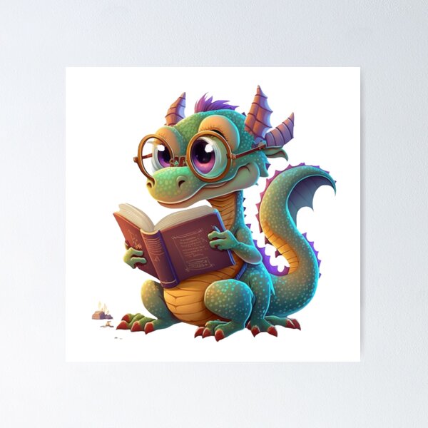 "Cute Cartoon Dragon Reading a Book - Encourage Your Child to Read a ...