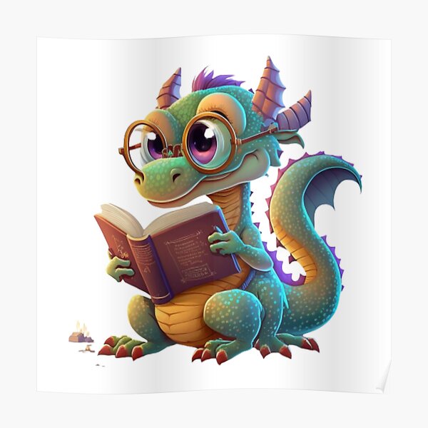 "Cute Cartoon Dragon Reading a Book - Encourage Your Child to Read a ...