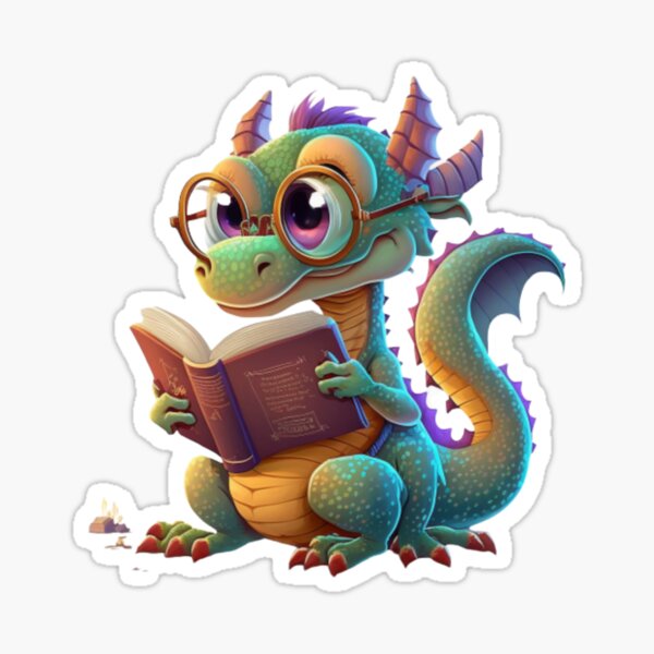 "Cute Cartoon Dragon Reading a Book - Encourage Your Child to Read a ...
