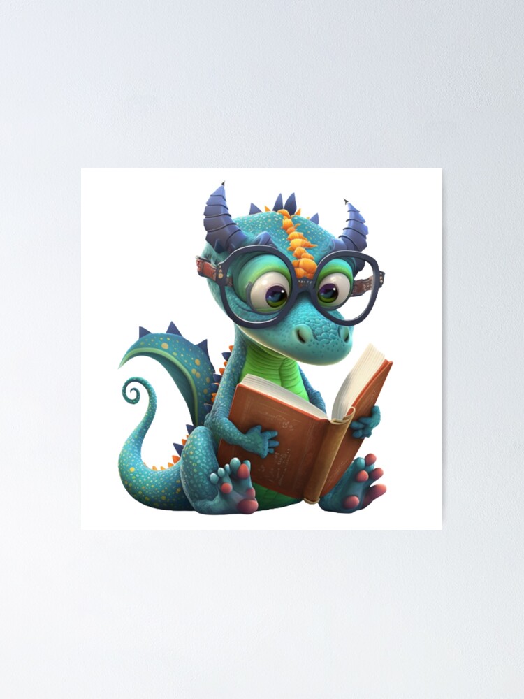 "Cute Cartoon Dragon Reading a Book " Poster for Sale by ...