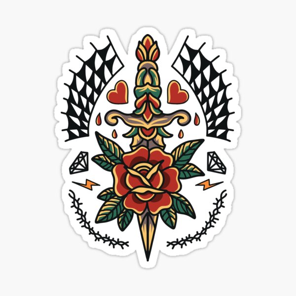 "Rose dagger tattoo" Sticker for Sale by FernandoSimpson | Redbubble