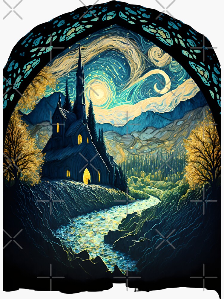 "Starry Night at the Last Homely House - Van Gogh - Fantasy" Sticker for Sale by flevin | Redbubble