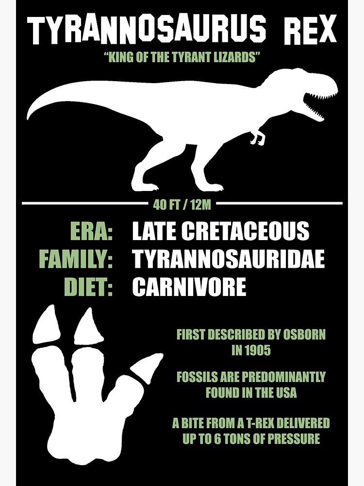 "Tyrannosaurus Rex Fact File" Sticker for Sale by The-Dino-Store ...