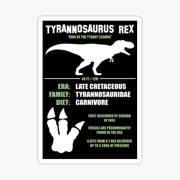 "Tyrannosaurus Rex Fact File" Sticker for Sale by The-Dino-Store ...