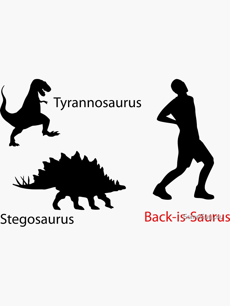 "Dinosaurs: Tyrannosaurus, Stegosaurus, Back-is-Saurus" Sticker for ...