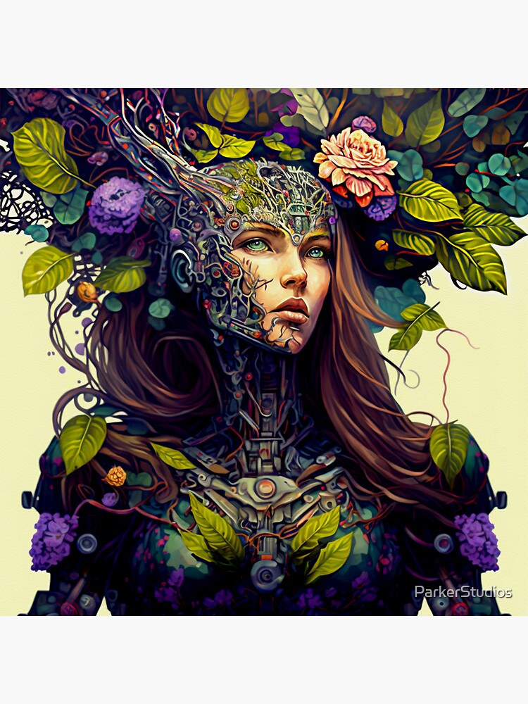 "Bionic Woman, Beautiful Biomechanical Robot, Botanical Cyborg in a ...