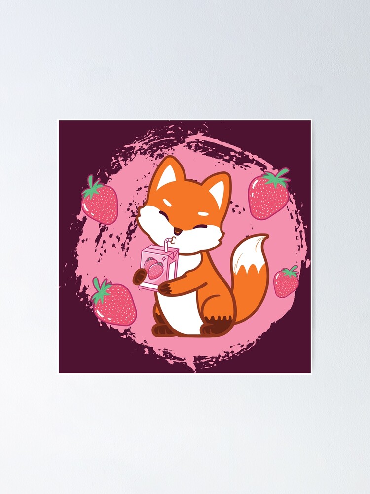 "Kawaii Fox Strawberry Milk Anime Manga" Poster for Sale by Nakikej ...