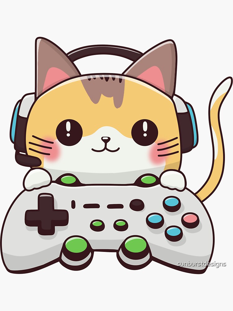 "Kawaii Gamer Cat" Sticker for Sale by sunburstdesigns | Redbubble