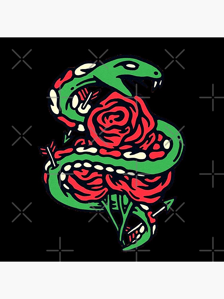 "Traditional Green Serpent and Red Rose Stabbed with Arrows Tattoo ...