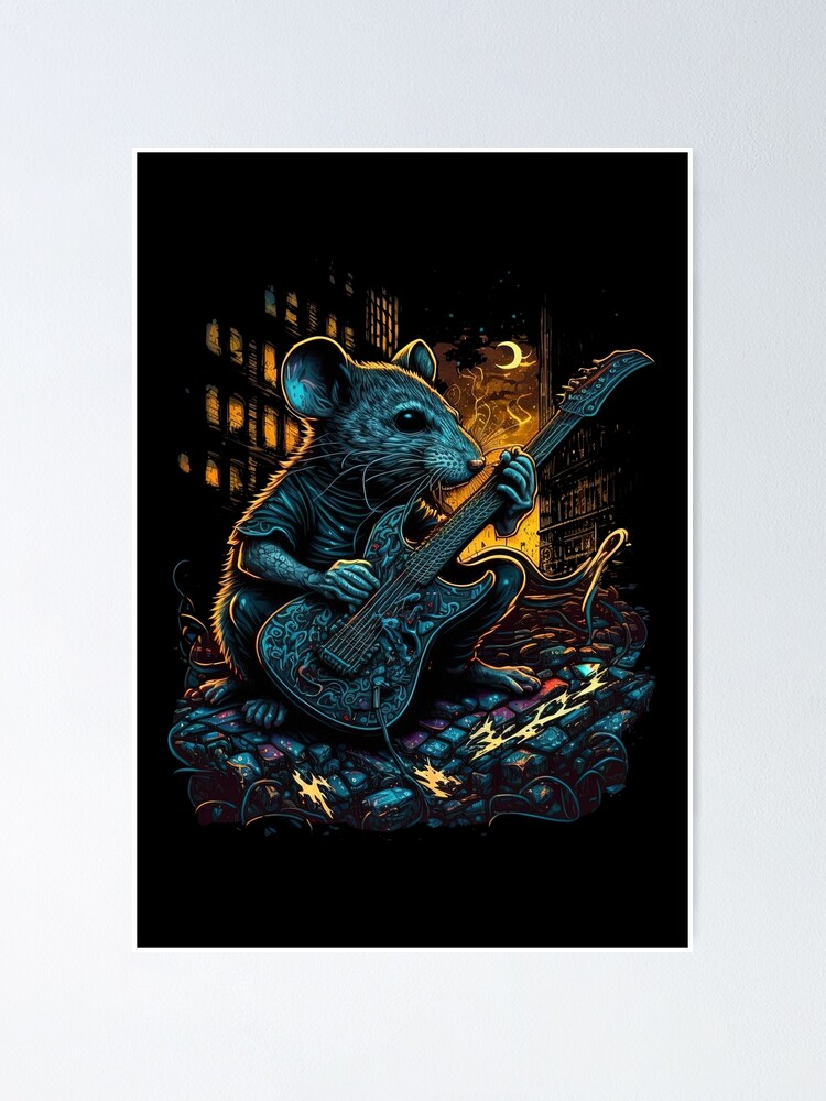 "Rat playing a guitar downtown city street" Poster for Sale by ...